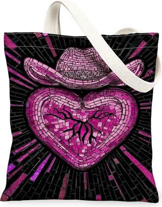 Generic Sacs fourre-tout vintage en toile motif coeur occidental, motif p&ecirc;che &eacute;l&eacute;gant, sacs d&eacute;picerie r&eacute;utilisables, l&eacute;gers et lavables, p&ecirc;che, 13x15 Inch