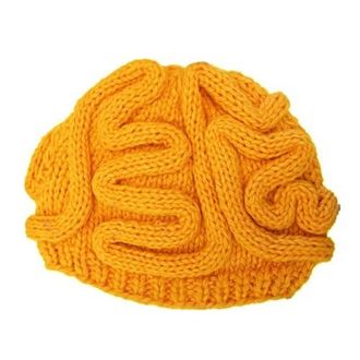 Generic 2026 Couleur unie Spoof Brain Chapeau tricoté à la main Mode Décontracté, jaune, Taille unique