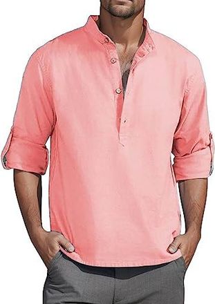 Generic T-shirt pour homme en lin blanc &agrave; manches courtes en coton bleu haut blanc robe courte UK musique tops t-shirts UK t-shirts v&ecirc;tements t-shirts, rose, 