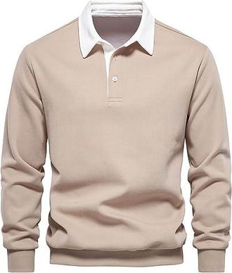 Generic Polos Manches Longues Homme Slim Polo de Travail Golf Rugby T-Shirt Décontractée Polo Coupe Ajustée Chemise Oversize Vêtements Sportswear Top Sport Ho