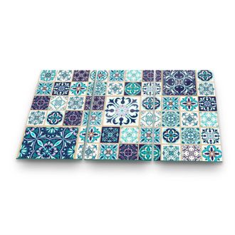 Decorwelt Herdabdeckplatte Abdeckung Ceranfeld Abdeckplatte Schneidebrett 3-Teilig 90x52 Mosaik Mehrfarbig Spritzschutz Glasplatte Ceranfeldabdeckung Schutz Her