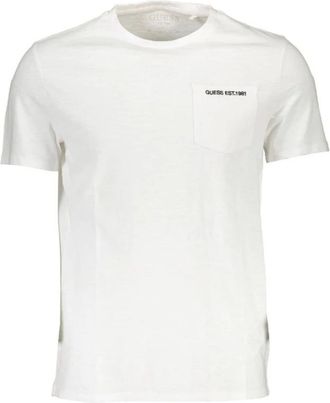 Guess Homme, Tops, Blanc, Taille: XL T-shirt Homme en Coton Blanc avec Broderie