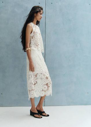 Mango Top borderie d&eacute;tails ajour&eacute;s blanc cass&eacute; - Femme - XXS - MANGO