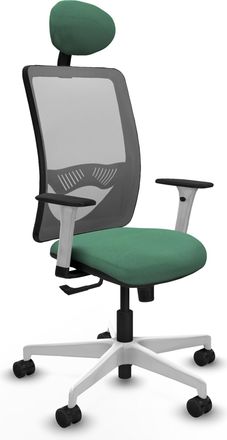 Piqueras y Crespo Hochwertiger B&uuml;rostuhl Zulema mit wei&szlig;en und schwarzen Armlehnen, h&ouml;henverstellbarer Lendenwirbelst&uuml;tze und festem Kopfteil, Grau/Smaragdgr&uuml;n