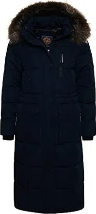 Superdry Longline Faux Fur Everest Coat Manteau en Fausse Fourrure, Eclipse Navy, XS (Taille Fabricant:8) Femme