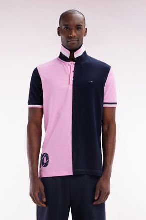 Eden Park Polo &Agrave; Manches Courtes En Coton Bicolore Rose Et Marine Coupe Droite