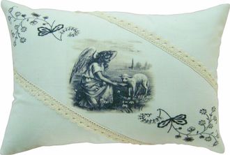 My Flair 24.14RA Engel Kissen, 30 x 45 x 14 cm mit Füllung, 50% Baumwolle 50% Polyester, Handwäsche, beige mit schwarz/grauen Motiv