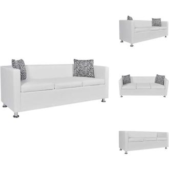 vidaXL Sofa 3-Sitzer Kunstleder Wei&szlig; - 3-Sitzer Sofa - Couch - Wohnzimmersofa - Ledercouch - Wei&szlig;er Sofa