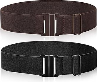 Syhood 2 Ceintures &Eacute;lastiques &agrave; Boucle Plate (Marron, 27,5 Pouces - 37 Pouces)