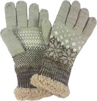 Lina & Lily Gants Tricotés Femme Hiver Motif Neige (Beige)