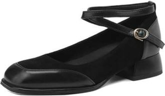 Generic Chaussures Femme Escarpins Vintage Bout Carré Bride Cheville Talons Bas Carrés Boucle Réglable Tige Cuir PU Confortables Élégantes Quotidiennes,Noir,4