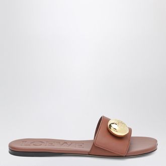 Loewe Slide Pebble in Rostfarbe aus Leder