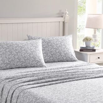 Laura Ashley Bettwäsche-Set für Queensize-Bett, Baumwoll-Flanell-Bettwäsche, gebürstet für zusätzliche Weichheit und Komfort (Crestwood Pastel Grey, Queen)