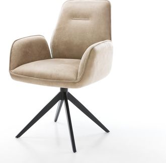 DELIFE Drehstuhl Clea-Flex Mikrofaser Taupe Vintage Kreuzgestell breit Schwarz 360&deg; drehbar Wippfunktion, Esszimmerst&uuml;hle