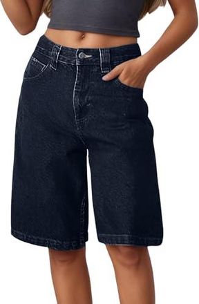 Generic G&eacute;n&eacute;rique Short Jean Femme D&eacute;contract&eacute; &agrave; Jambe Droite Casual Baggy Pantalon Court Bermuda Mode Randonn&eacute;e Pantalon Court pour Le Travail, L&eacute;t&eacute;, Le Quot
