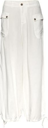 Cream Womens Cargo Pants High-Waisted Elastic Waistband Drawstring Cuffs, Snow White, 44