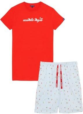 Arthur Pyjashort Homme Nouvelle Vague - Ensemble de Pyjama Tee-Shirt Manches Courtes et Short Élastiqué - Coton Issu de lagriculture Biologique - Bleu - XXXL