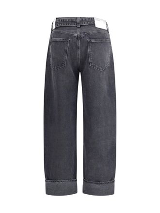 A Gold E Womens Cuffed Taper Wide Jeans Arcane (dk Worn Blk Denim) Cotton