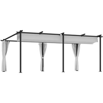 OUTSUNNY Pergola coulissante r&eacute;tractable 3 x 6 m 4 rideaux lat&eacute;raux amovibles alu m&eacute;tal toile gris