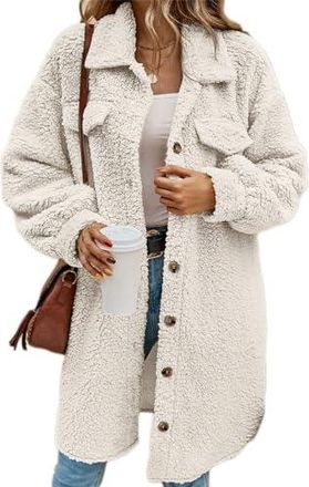 Onsoyours Veste en Peluche pour Femme Long Patte de Boutonnage Revers Manteau Polaire Trench Élégante Manteau Parka Outwear avec Poches Automne Hiver