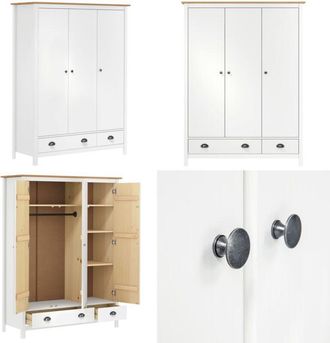 vidaXL Kleiderschrank mit 3 T&uuml;ren Hill Wei&szlig; 127x50x170 cm Kiefernholz - Schlafzimmerm&ouml;bel - Kleiderschrank - Kiefernholzschrank - Wei&szlig;er Kleiderschrank