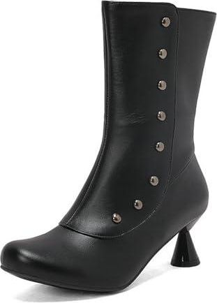 Generic Bottines &agrave; bout rond pour femme - Style vintage victorien - Avec fermeture &eacute;clair clout&eacute;e, Noir, 37.5 EU