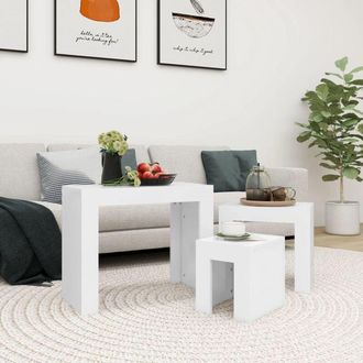 vidaXL Vidaxl - Tables basses gigognes 3 pcs Blanc Bois ding&eacute;nierie