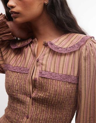 Reclaimed Vintage Hemd mit garngef&auml;rbten Streifen und Smokdetails-Multi