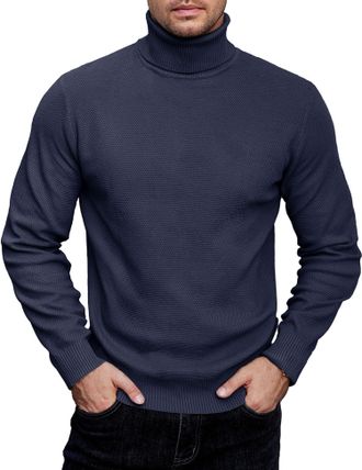 Coofandy Rollkragenpullover Herren Rollkragen Winterpullover Kragen Pullover D&uuml;nn Turtleneck Pullover Sweater Business Navy Blau 3XL