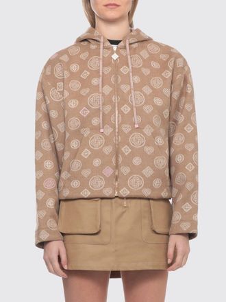 Casablanca Zip-Hoodie aus Schurwolle mit K&auml;ngurutasche und Logo