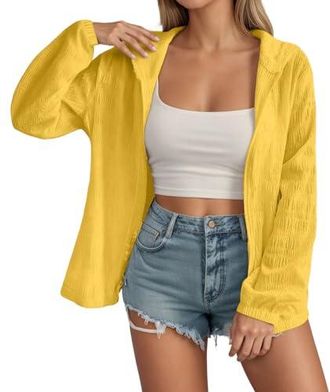 Generic Vestes pour femmes - Grande taille - Veste &agrave; capuche d&eacute;contract&eacute;e avec fermeture &eacute;clair - V&ecirc;tement dext&eacute;rieur l&eacute;ger pour le soleil - Pour un usage quo