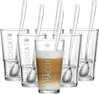 Ritzenhoff & Breker Latte Macchiato Gläser Lena mit Löffel, 12-teilig, 350 ml, Kaffeegläser für 6 Personen