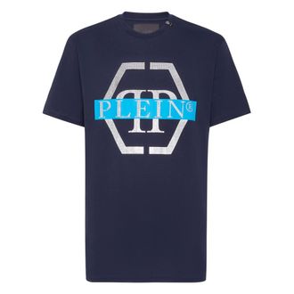 Philipp Plein Homme, Tops, Bleu, Taille: L T-Shirt Col Rond PP Tape