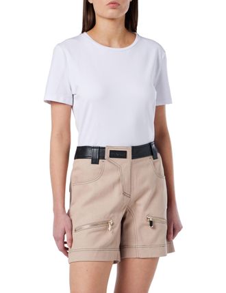 Pinko Damen SCILLA Shorts Drill Con Pelle Badehose, CZ9_BEIGE/Nero, 44