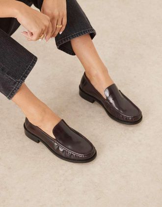 Asos Marcel - Mocassins &eacute;pur&eacute;s en cuir de qualit&eacute; sup&eacute;rieure - Bordeaux-Rouge