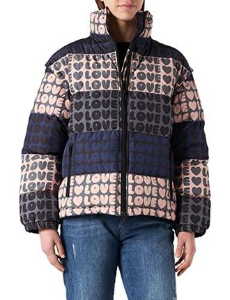 Love Moschino Allover Love Nylon Padded Jacket with Removable Sleeves Veste, Rose/Bleu Marine, 40 Femme