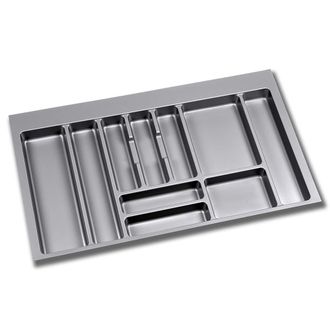 Emuca Besteckorganisator, Schubladenorganisator für die Küche, Besteckkasten, 10 Fächer, Modul 90 cm, Kunststoff, Grau