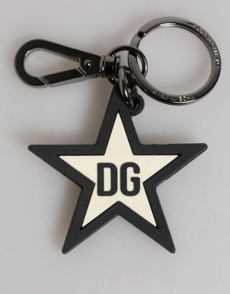 Dolce & Gabbana White Black Dg Logo Star Rubber Mens Keychain Keyring And Pvc Zamak Steel Real Brass Accessory