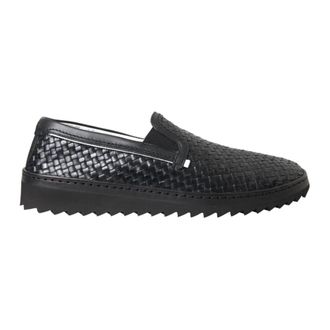 Dolce & Gabbana Schwarze Geflochtene Lederslipper Schuhe - - Shoes - Herren - Schwarzk - 40 EU