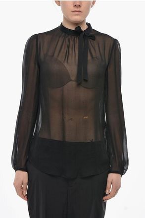 Dsquared2 Sheer Tie-Neck Blouse with Long Sleeves size 38