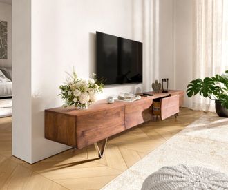 DELIFE Lowboard Wyatt 220 cm Akazie Braun 4 Schübe V-Fuß Edelstahl, Lowboards