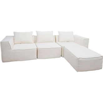 Hhg Canap&eacute; en l 399, canap&eacute; lounge avec ottomane, modulable &agrave; droite/gauche, tissu/textile 63x270x190cm, cr&egrave;me