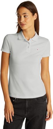 Tommy Jeans Damen Poloshirt Kurzarm Slim Essential Stretch, Weiß (Ecru), S