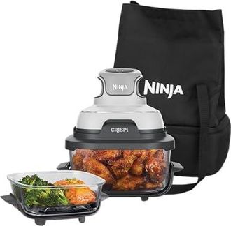 Ninja CRISPi Tragbare Hei&szlig;luftfritteuse mit Tragetasche, 3,8 l & 1,4 l, 4-in-1: Hei&szlig;luftfrittieren, Braten, Aufknuspern, kompaktes Design, 2 abnehmbare Glas
