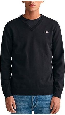 GANT Col en V en Coton Classique Sweater, Noir, XXXXL Homme
