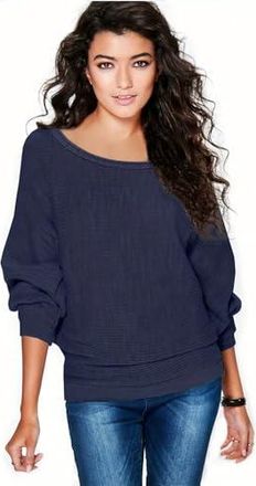 Generic Sweat-shirt &agrave; &eacute;paules d&eacute;nud&eacute;es pour femme - Pull surdimensionn&eacute; d&eacute;contract&eacute; &agrave; manches longues - Coupe ample - Streetwear, bleu marine, XXL