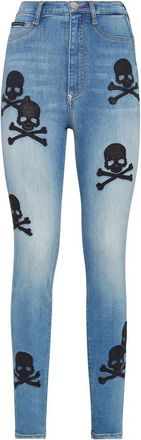 Philipp Plein Femme, Jeans, Bleu, Taille: W26 Super High Waist Jegging Skull