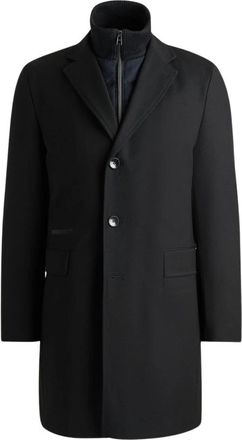 HUGO BOSS Homme, Manteaux, Noir, Taille: 2XL Manteau en laine noir coupe slim
