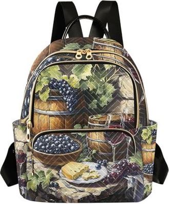 Mnsruu Mini sac à dos pour femme avec bouteilles de vin rouge, raisin, fromage, petit sac à dos tendance pour femme, sac à dos décontracté, Multi835, M