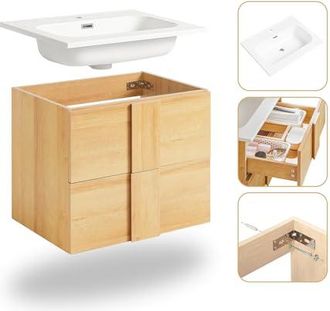 SoBuy BZR172-N Meuble de Salle de Bain avec Lavabo en Céramique, 2 tiroirs, Rangement, Bois, 61x46x54 cm
